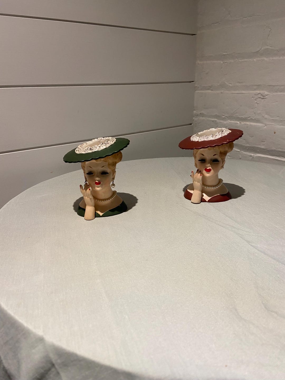 2 Vintage Napco 1962 Lady Head Vases With Slanted Hats - Etsy