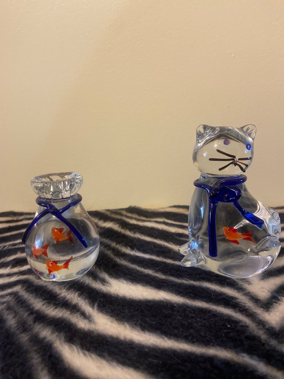 Vintage Penco Clear Glass Bag of Fish and Cat - Etsy