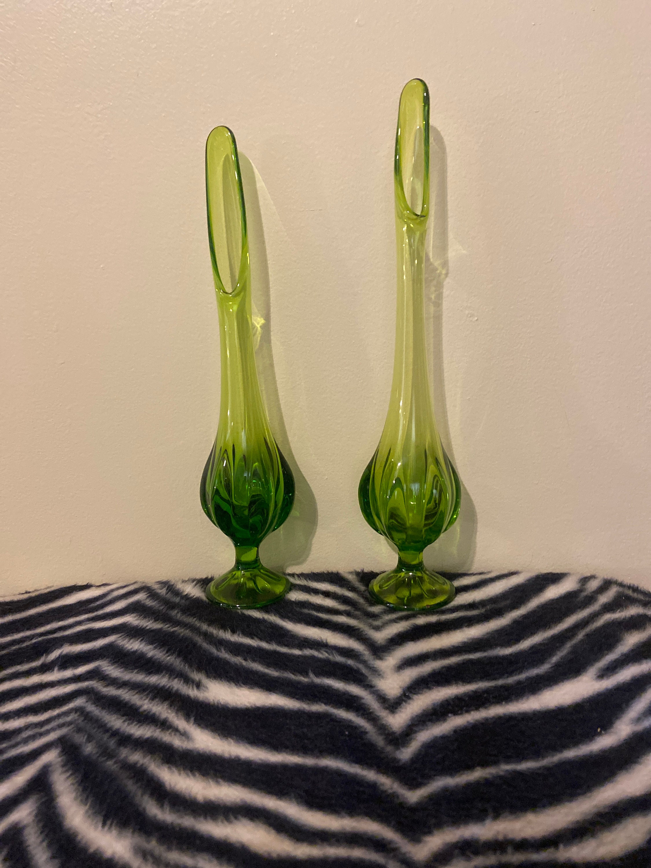 Vintage Viking Green Glass Swung Vase - Etsy