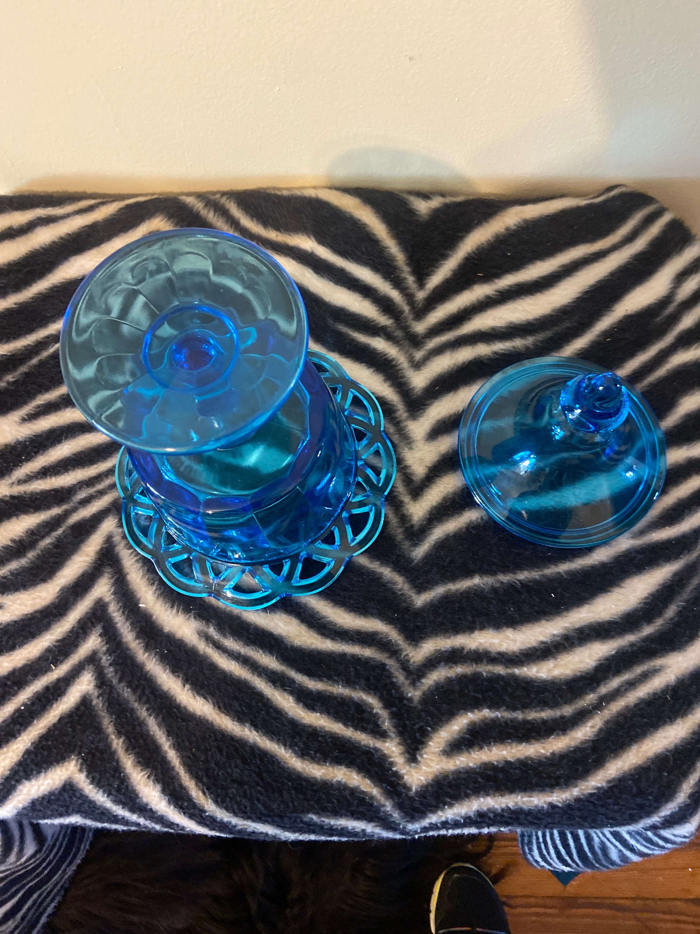 Vintage Blue Indiana Glass Lace Candy Dish - Etsy