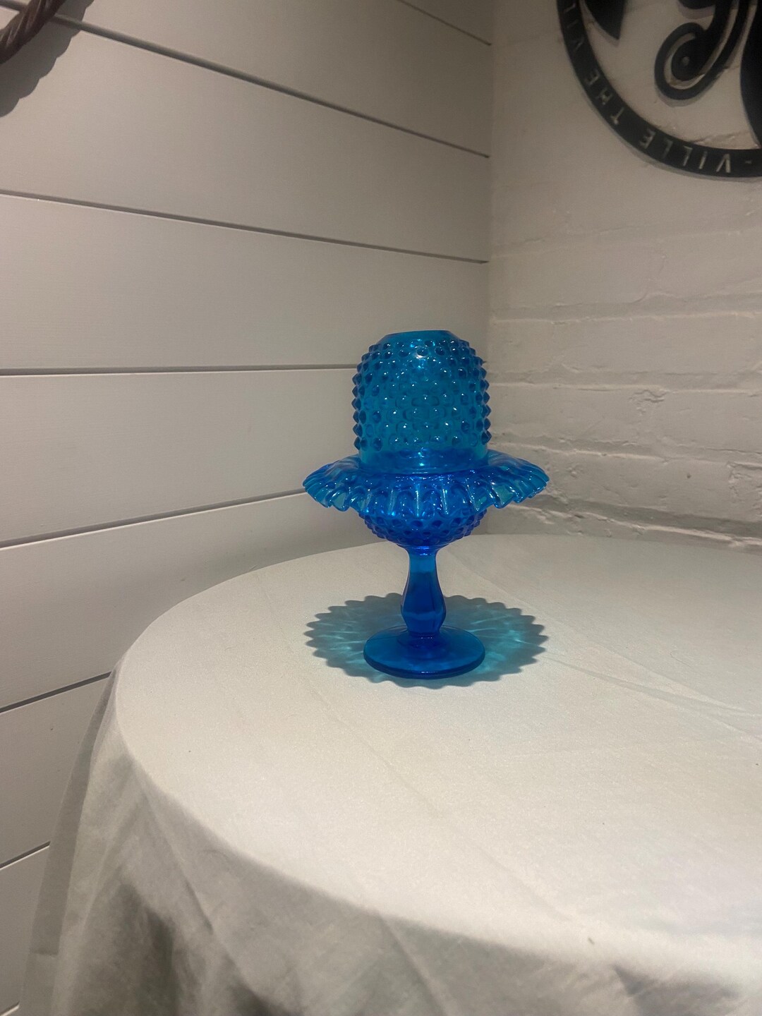 Vintage Fenton Colonial Blue Glass Pedestal Fairy Lamp - Etsy