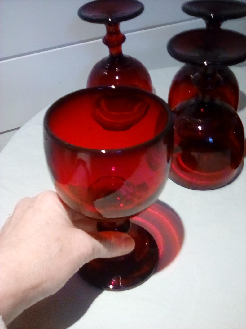 7 Vintage Hoffman House Ruby Red Glass Goblets - Etsy
