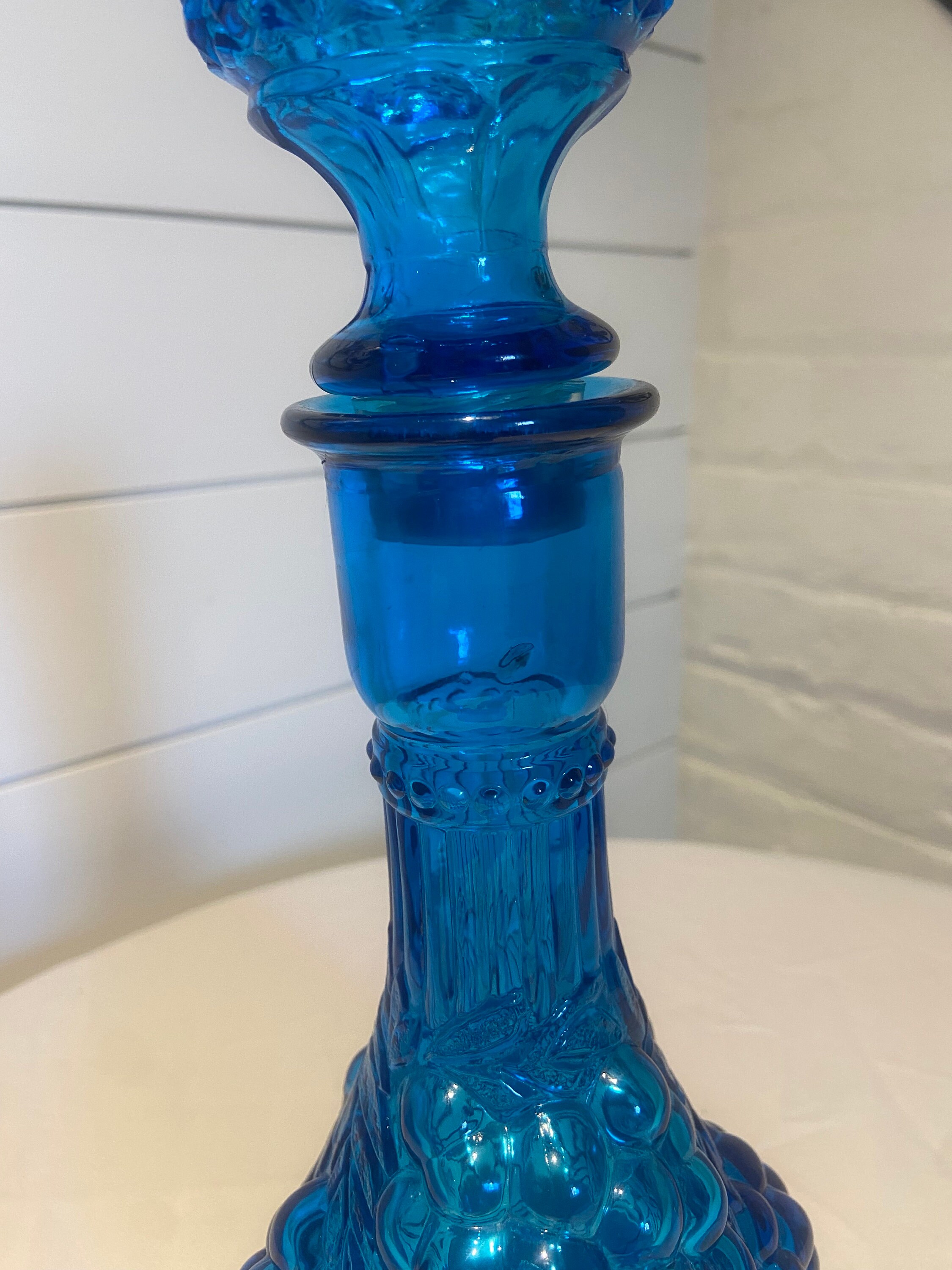 Vintage Italian Grape Clusters Blue Glass Decanter - Etsy