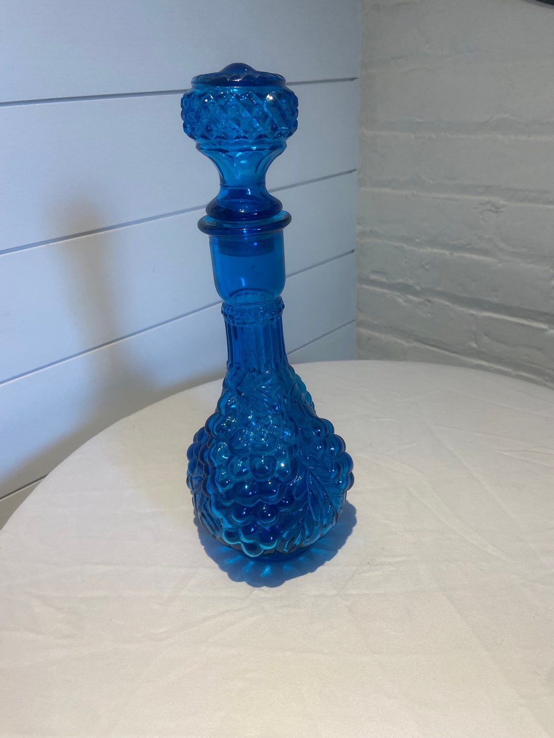 Vintage Italian Grape Clusters Blue Glass Decanter - Etsy