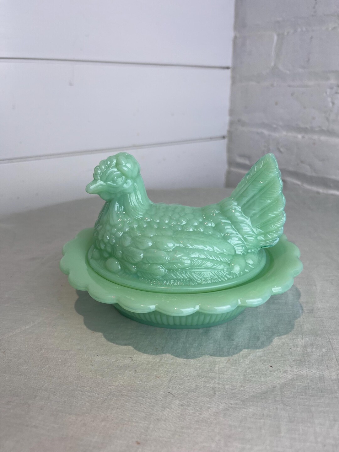 Mosser Jadeite Hen on a Nest Candy Dish - Etsy