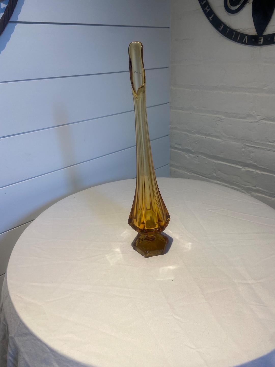 Vintage Viking Amber Glass Panel Swung Vase - Etsy