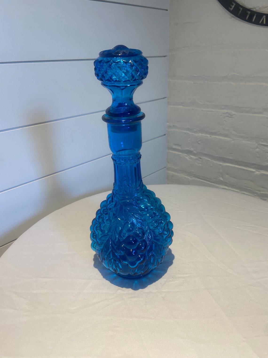 Vintage Italian Grape Clusters Blue Glass Decanter - Etsy