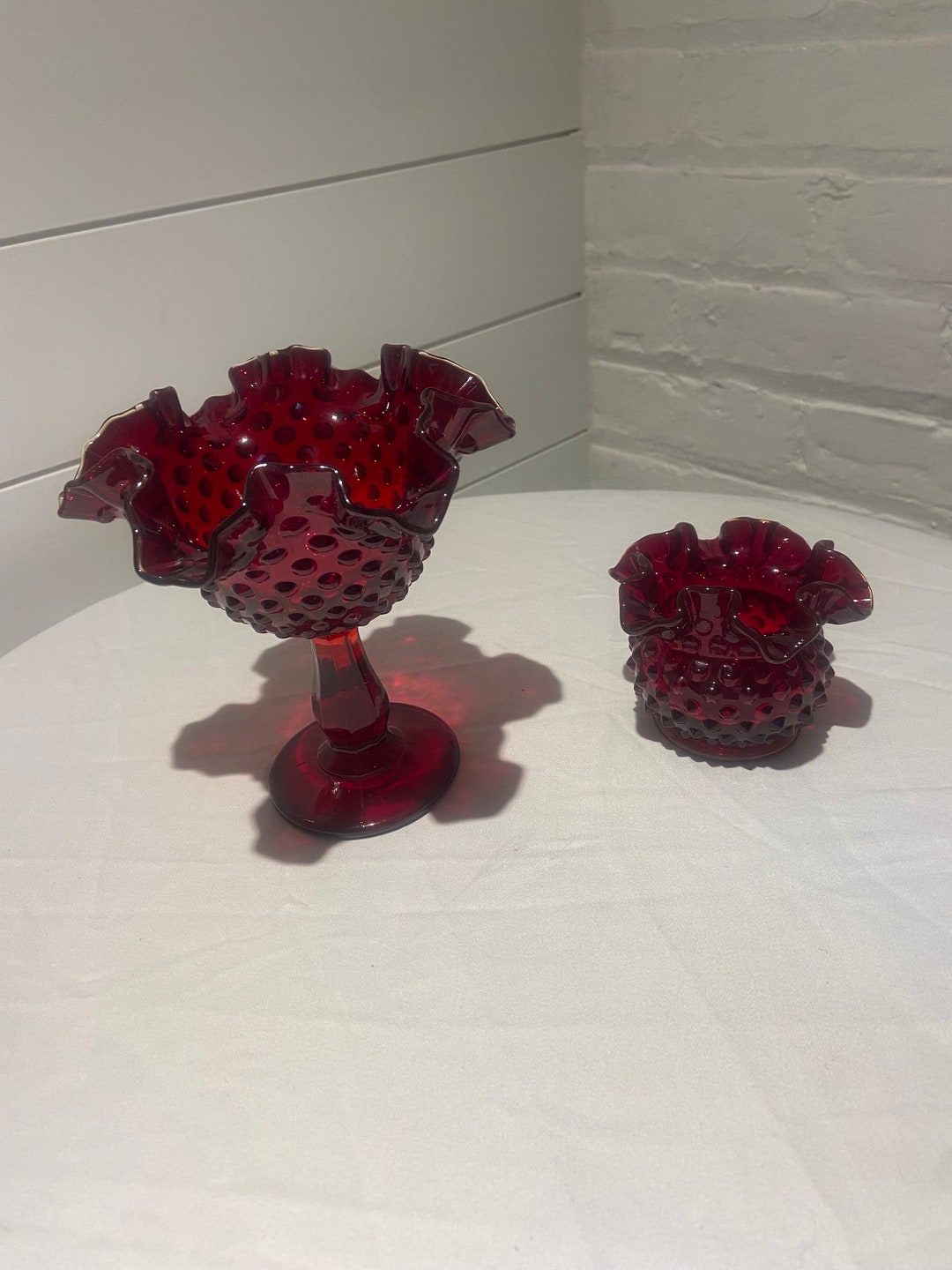 Vintage Fenton Ruby Red Hobnail Candy Dish and Rose Bowl - Etsy