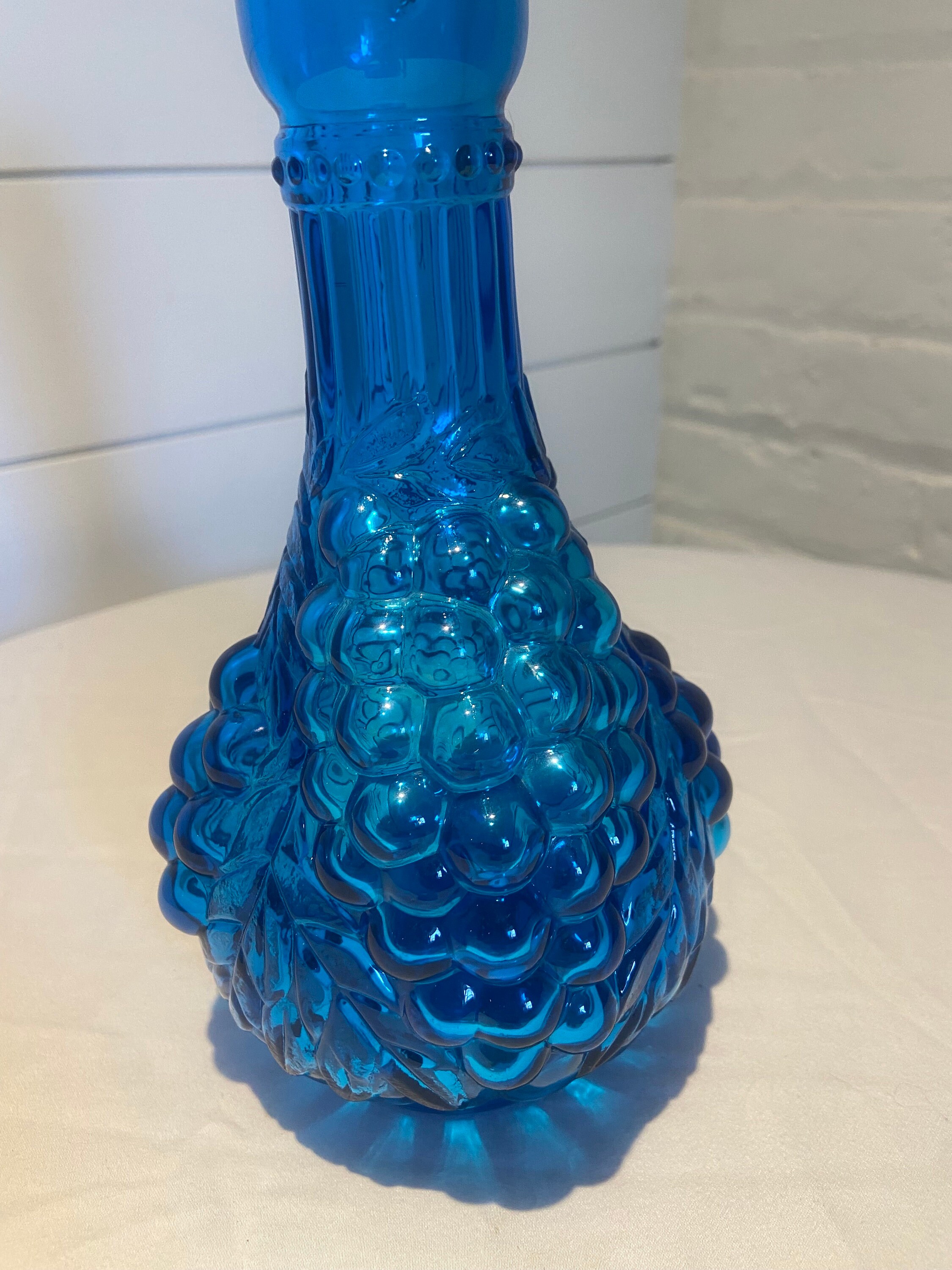 Vintage Italian Grape Clusters Blue Glass Decanter - Etsy