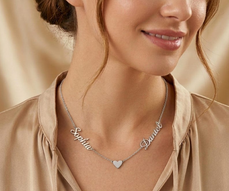 Personalized Two Names Necklace With Heart, Couple Mom Wife Gift - Etsy