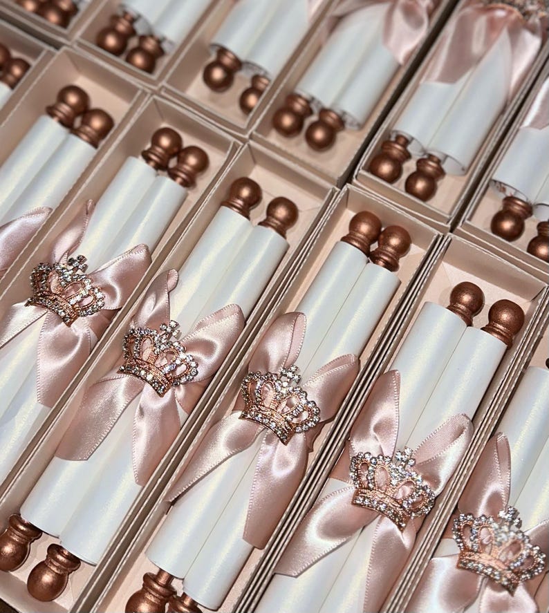 Elegant Princess Scroll Invitation, Rose Gold & Blush, Invitacion De ...