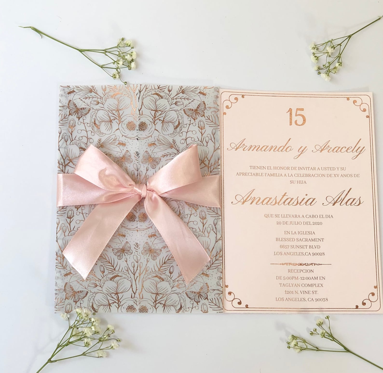 Blush & Rose Gold Vellum Invitation/ Rose Gold Foiled Invitation ...