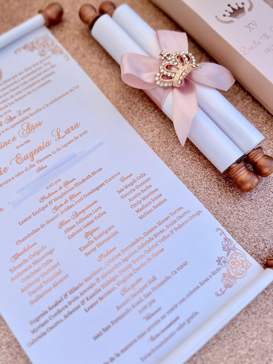 Elegant Princess Scroll Invitation, Rose Gold & Blush, Invitacion De ...