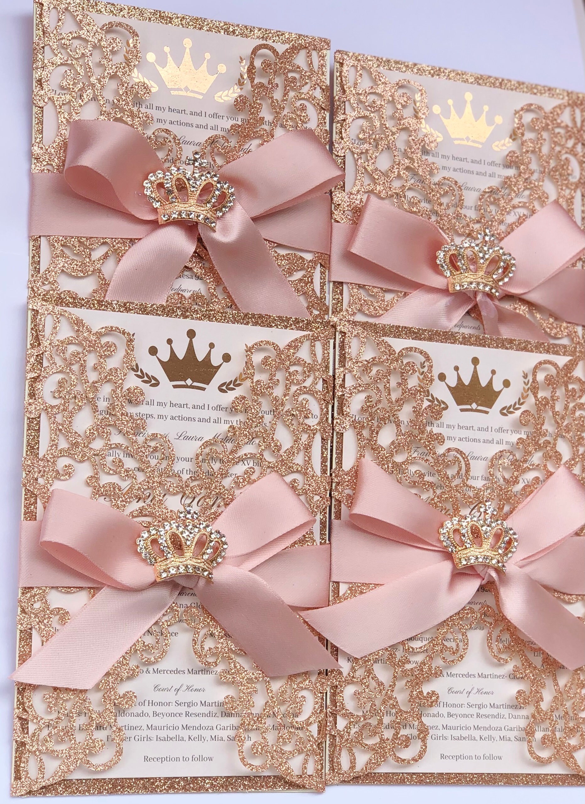 Rose Gold Princess Laser Cut Invitation With a Crown Button - Etsy