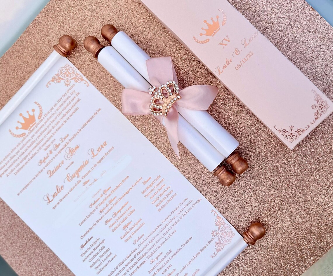 Elegant Princess Scroll Invitation, Rose Gold & Blush, Invitacion De ...