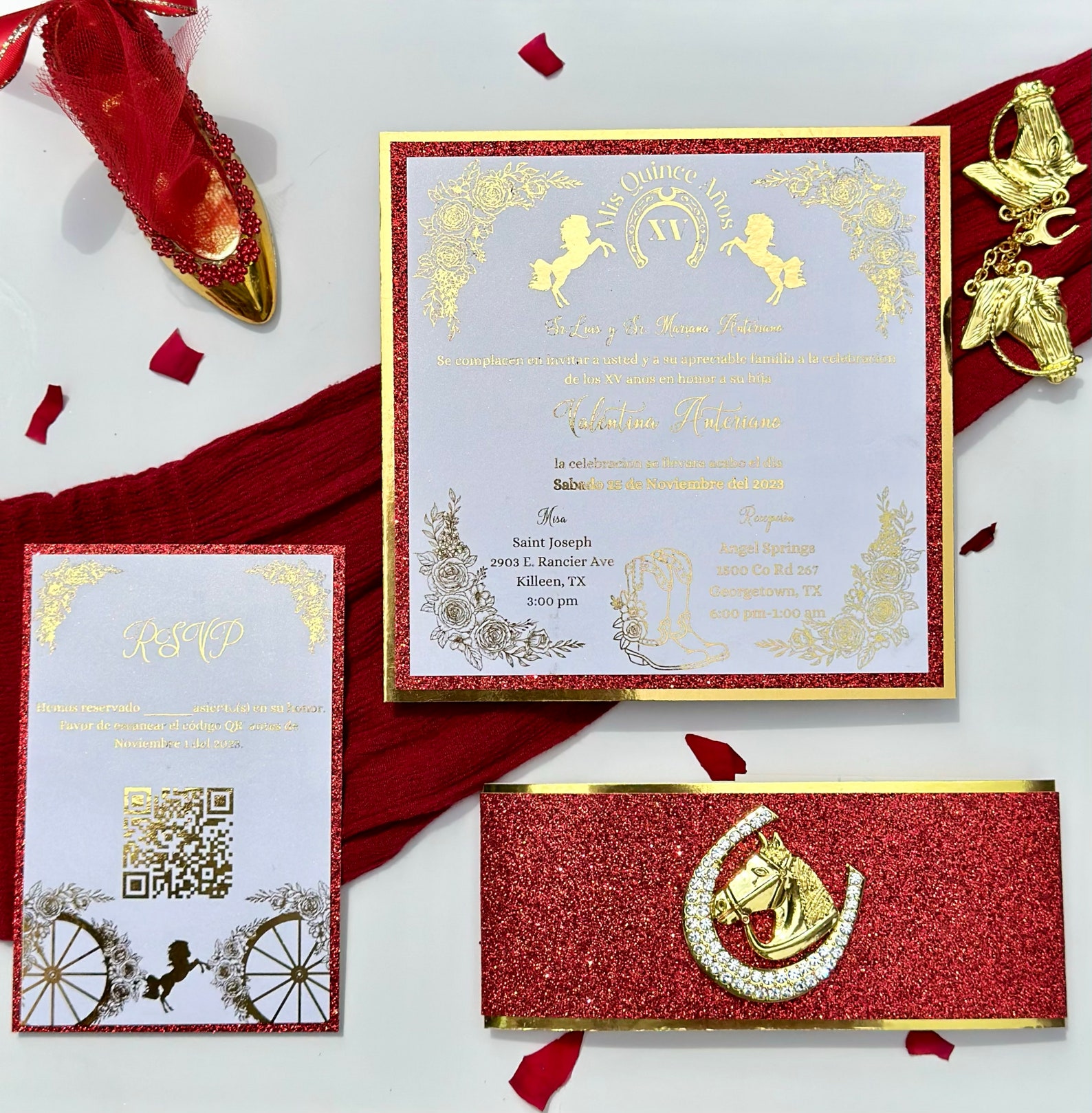 Charro Theme Quinceanera Invitation/ Elegant Charro Invitation/ Red and ...