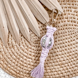 Macrame Disco Keychains Boho Keychains Disco Ball Accessories Macrame Disco Purse Clip Macrame ...