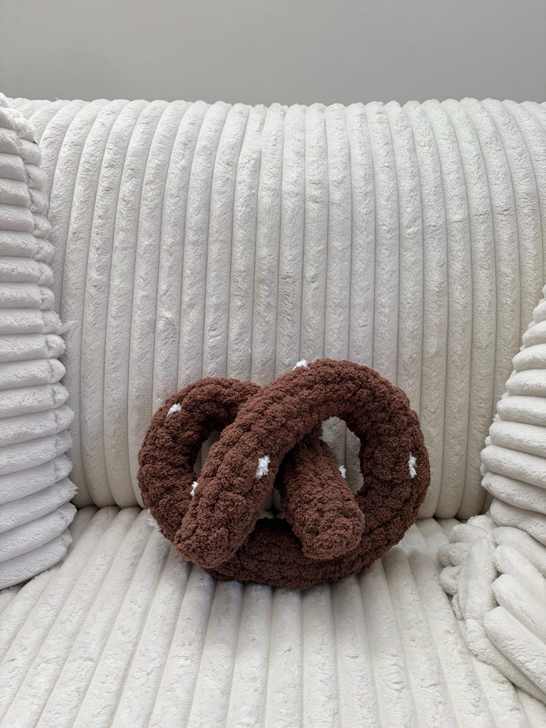 Chunky Knit Pretzel Stuffie | Cozy Plush Decor | Handmade Knitted ...