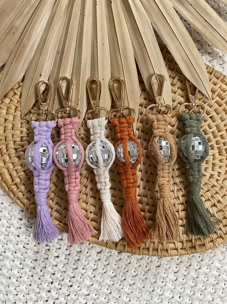 Macrame Disco Keychains Boho Keychains Disco Ball - Etsy
