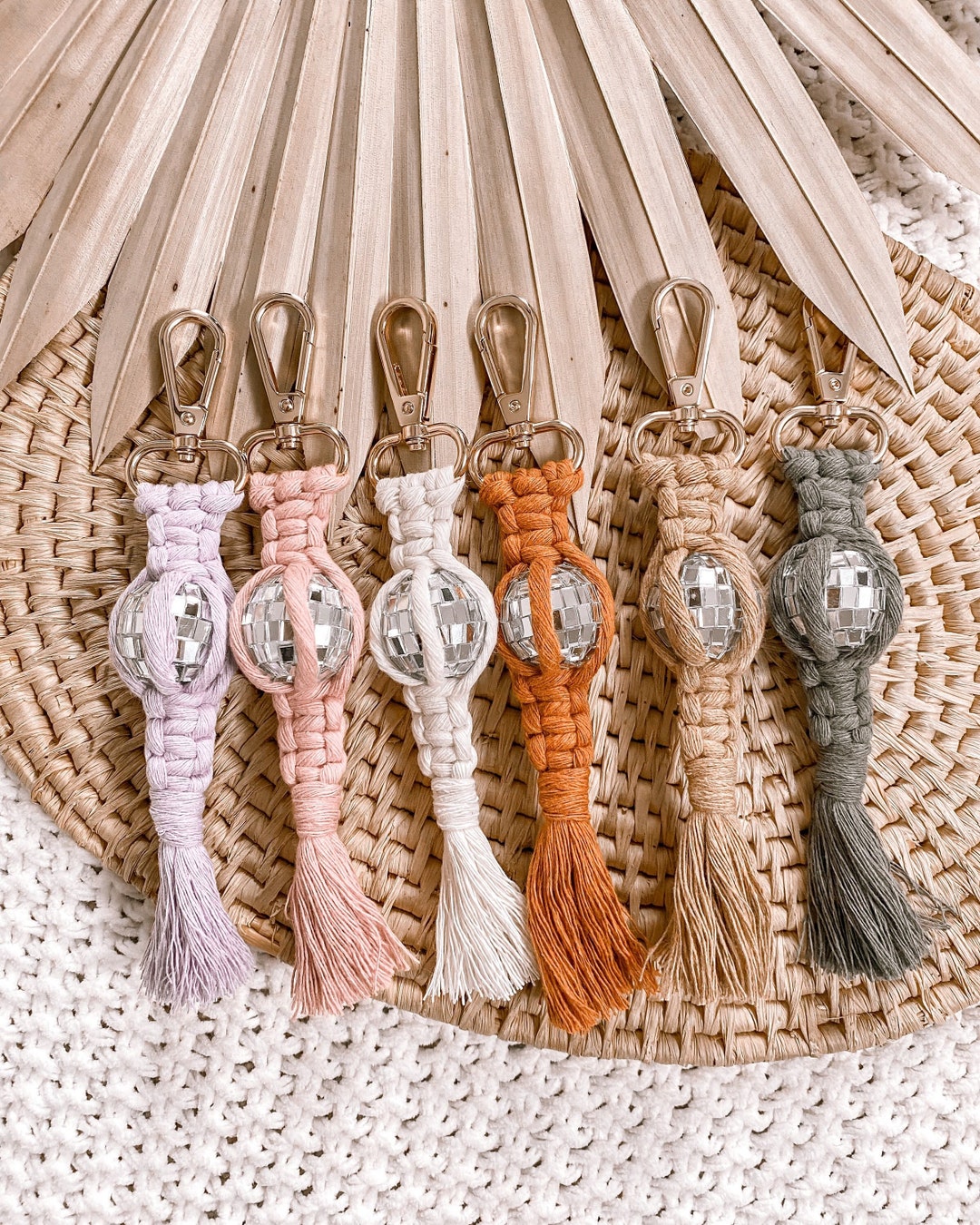 Macrame Disco Keychains Boho Keychains Disco Ball Accessories Macrame ...