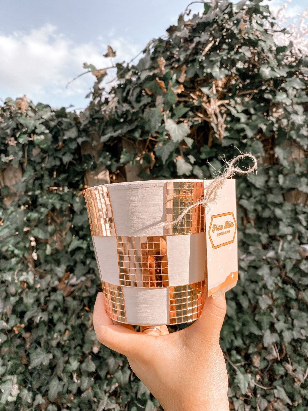 Checkered Disco Planter | 5 Inch Rose Gold Disco Pot for Plants | Boho ...