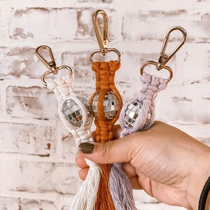 Macrame Disco Keychains Boho Keychains Disco Ball Accessories Macrame Disco Purse Clip Macrame ...
