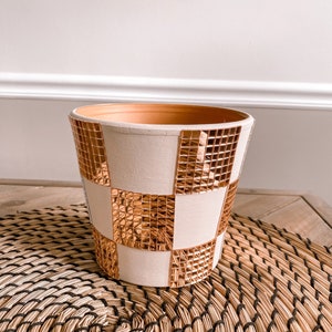 Checkered Disco Planter | 5 Inch Rose Gold Disco Pot for Plants | Boho ...