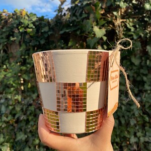 Checkered Disco Planter | 5 Inch Rose Gold Disco Pot for Plants | Boho ...