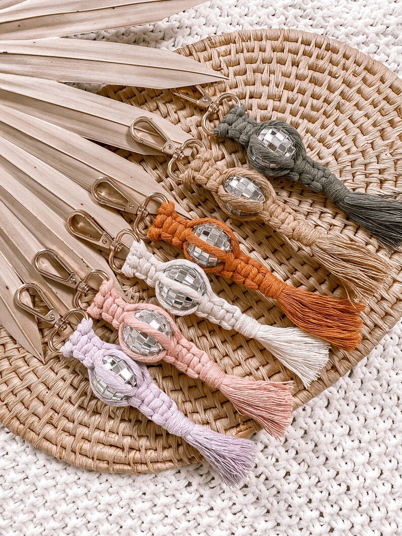 Macrame Disco Keychains Boho Keychains Disco Ball - Etsy