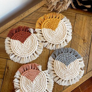 Set of 4 Spring Vibes Macrame Spiral Coasters Boho Table Coasters Boho ...