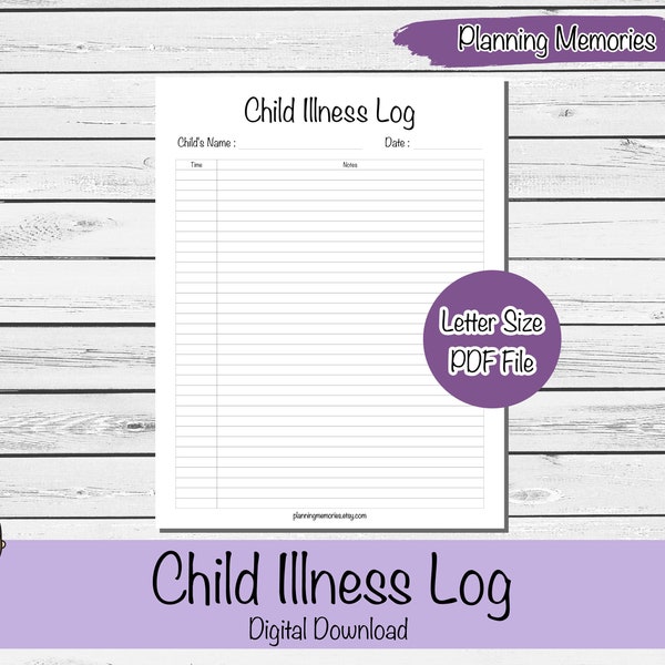 Child Illness Log for Sick Kids, Mommy Tracker for Sick Baby, Sick ...