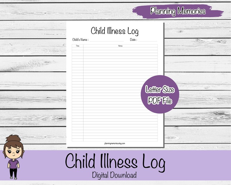 Child Illness Log for Sick Kids, Mommy Tracker for Sick Baby, Sick ...