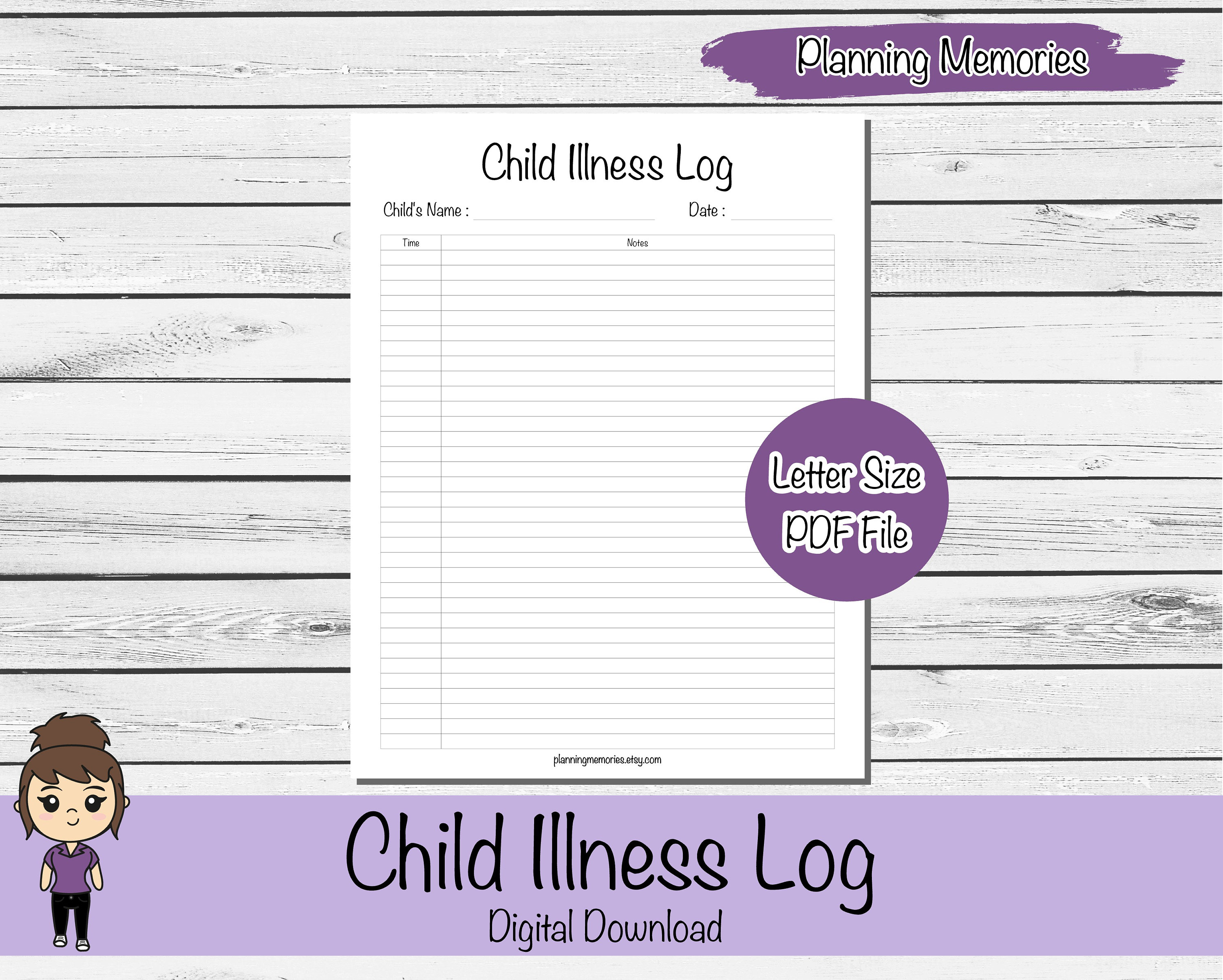 Child Illness Log for Sick Kids, Mommy Tracker for Sick Baby, Sick ...
