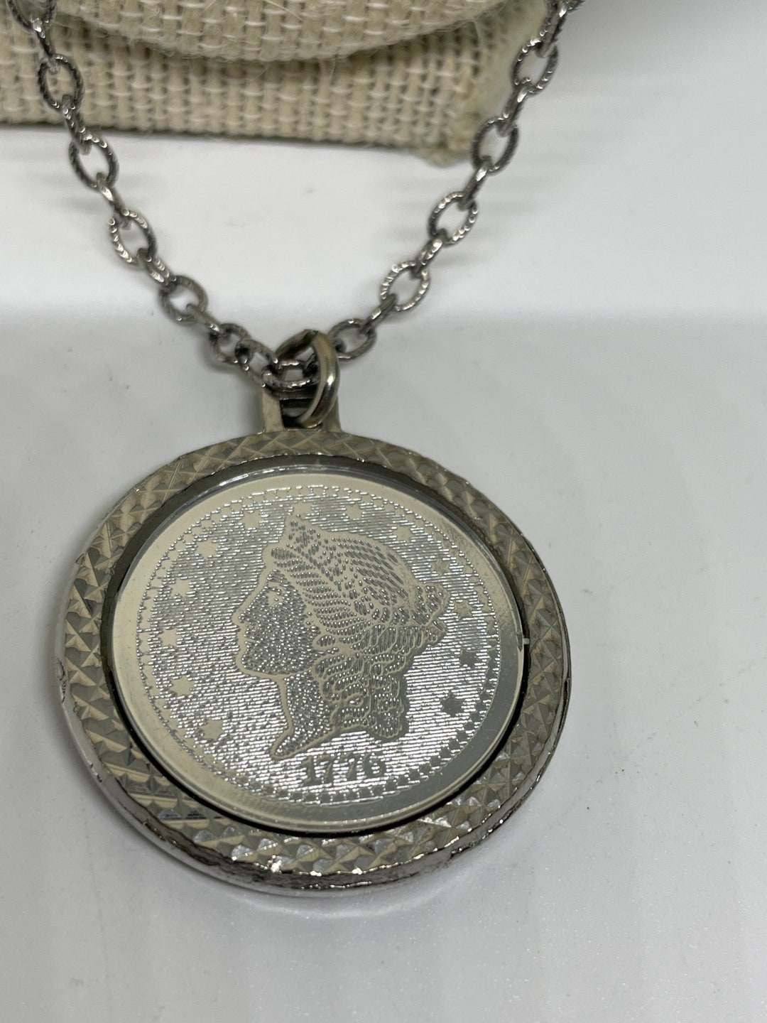 Vintage 1776 Silvertone Pendant Twenty D - Etsy