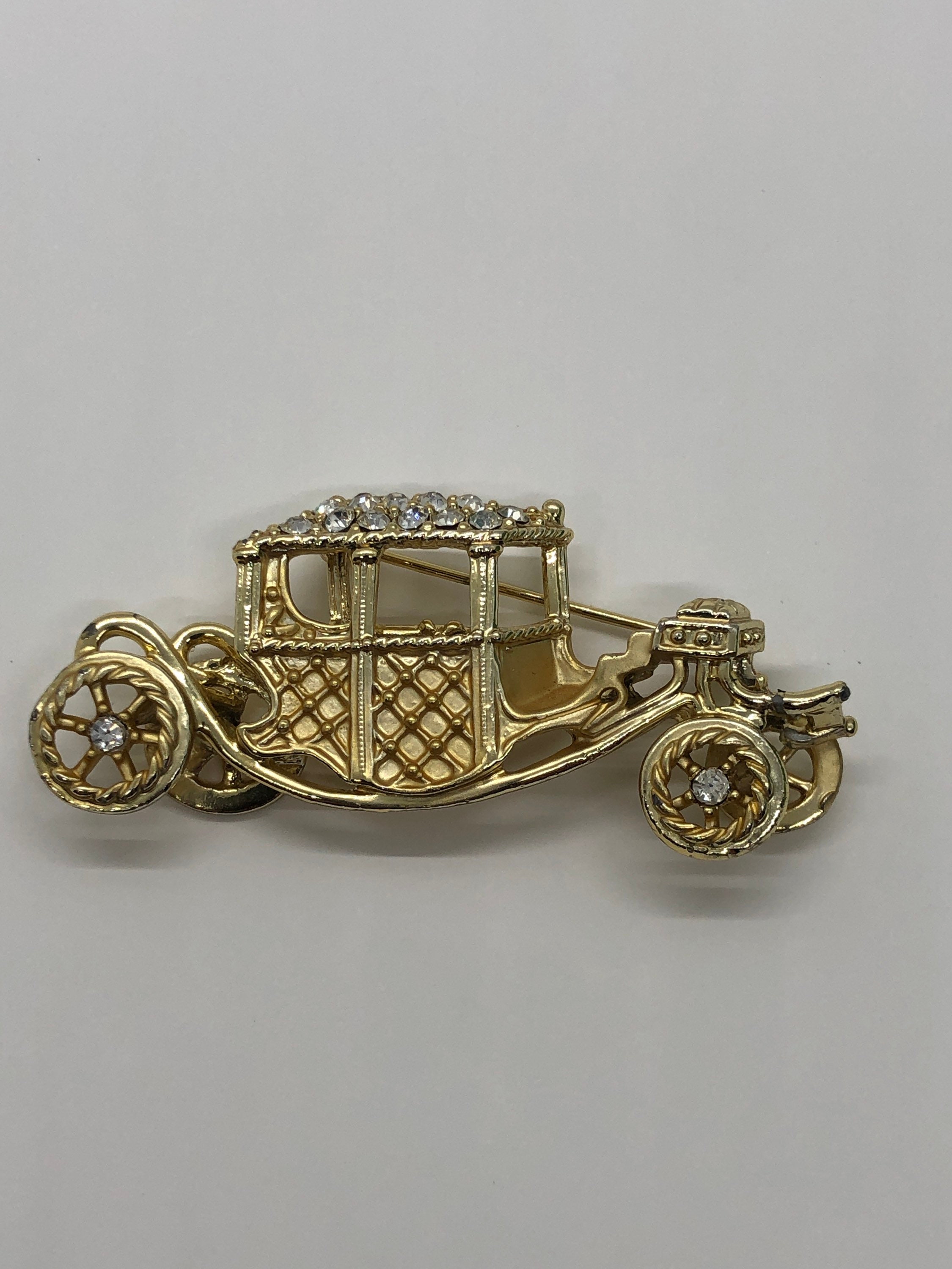 Vintage AJC Rhinestone Goldtone Truck Pin | Etsy