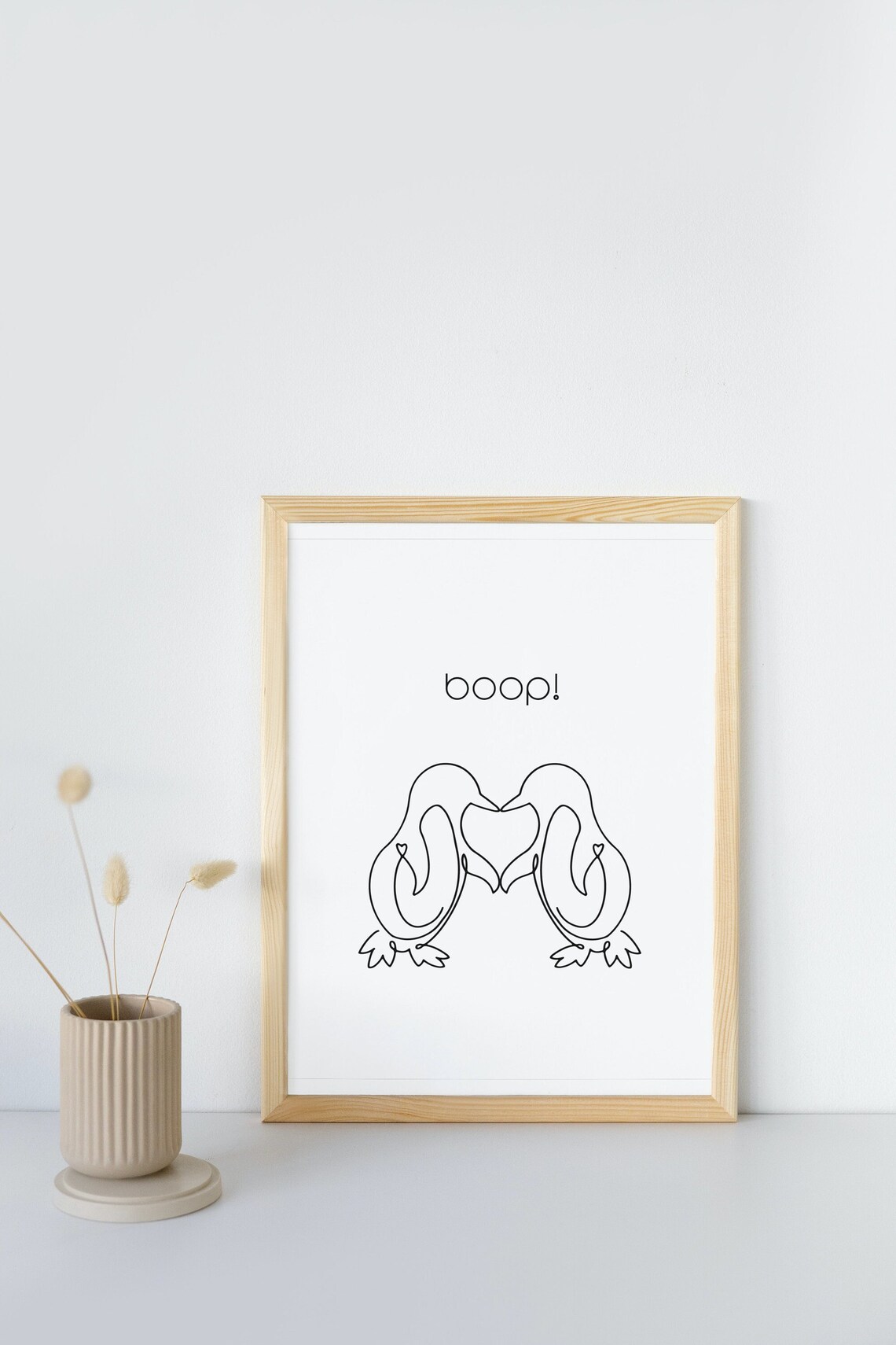 Boop! Kissing Penguins Line Art Poster Print- Minimalist Drawing Wall ...