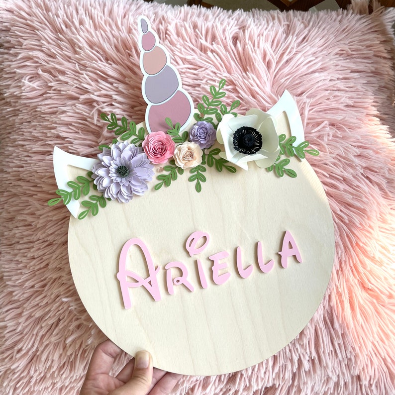 Personalized Unicorn Nursery Name Sign| Paper Flower Wood Sign - Etsy