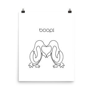 Boop! Kissing Penguins Line Art Poster Print- Minimalist Drawing Wall ...