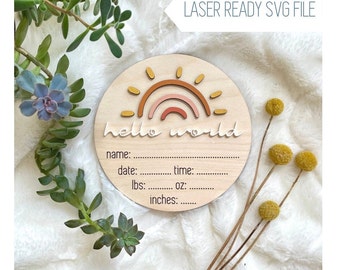 SVG - Boho Sun Birth Announcement | Baby Stats | Birth Reveal | Hello ...