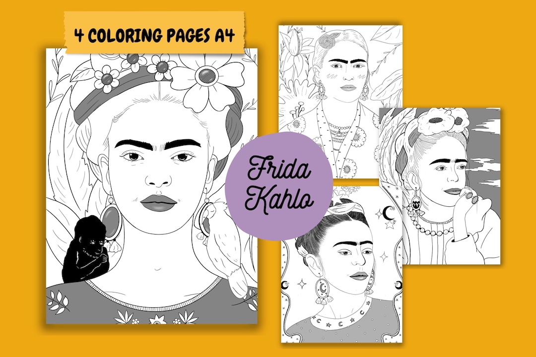 4 COLORING PAGES Frida Kahlo, 4 Coloriages Frida Kahlo, JPG - Etsy