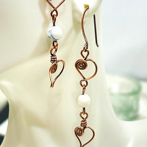 Dangle Earrings, Valentine Earrings, Heart Wire Wrapped Copper Earrings ...
