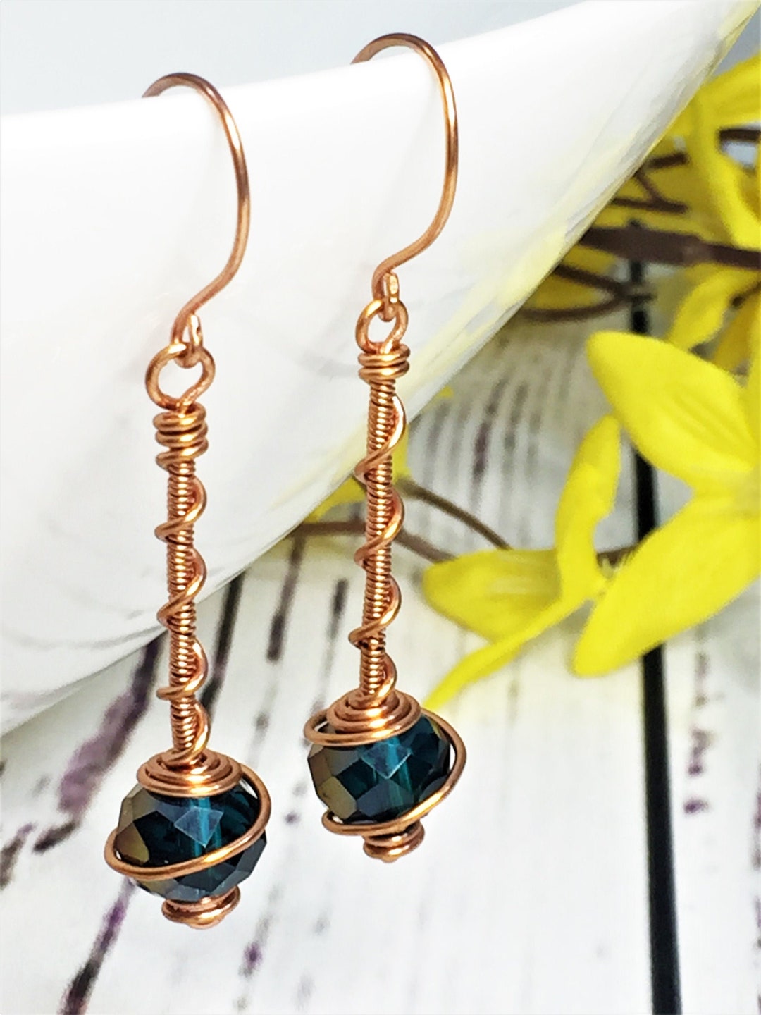 Wire Wrapped Earrings Copper Wire Wrapped Dangle Earrings - Etsy