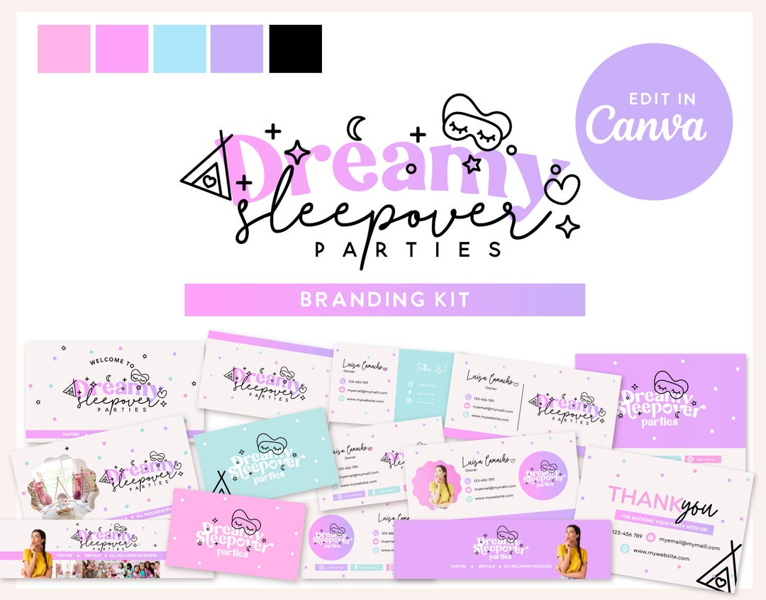 Branding Kit Cute Sleepover Canva Templates Editable Business Cards ...