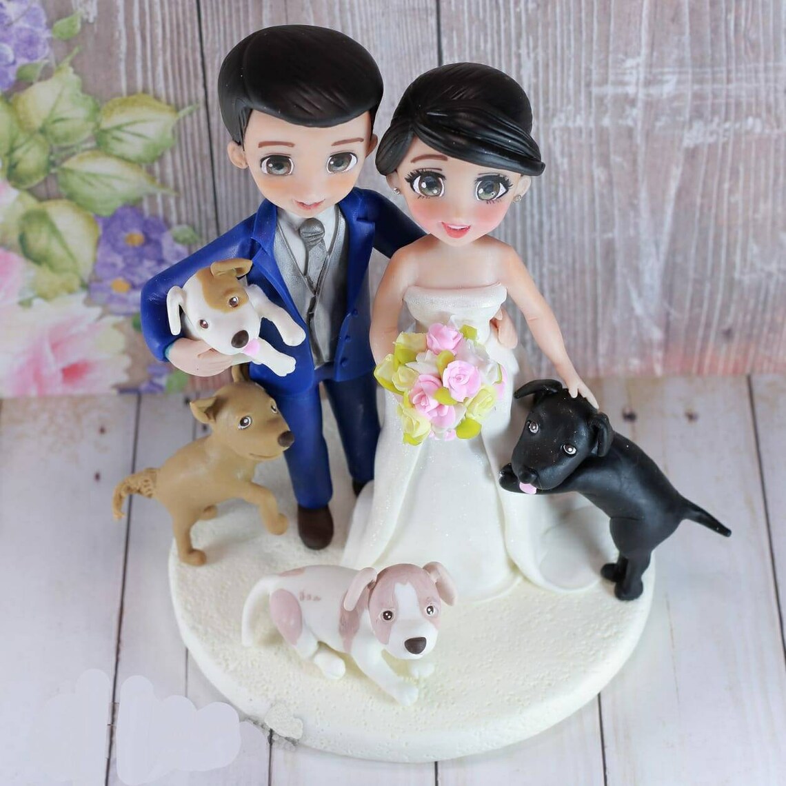 Bride and Groom Figurine With Dogs Dogs Wedding Cake Topper - Etsy