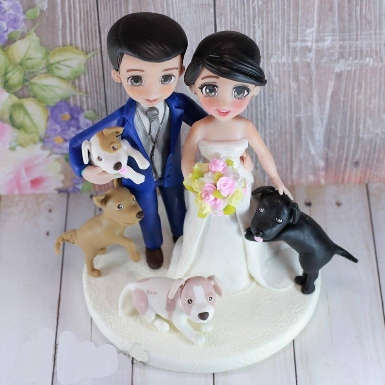 Bride and Groom Figurine With Dogs Dogs Wedding Cake Topper - Etsy