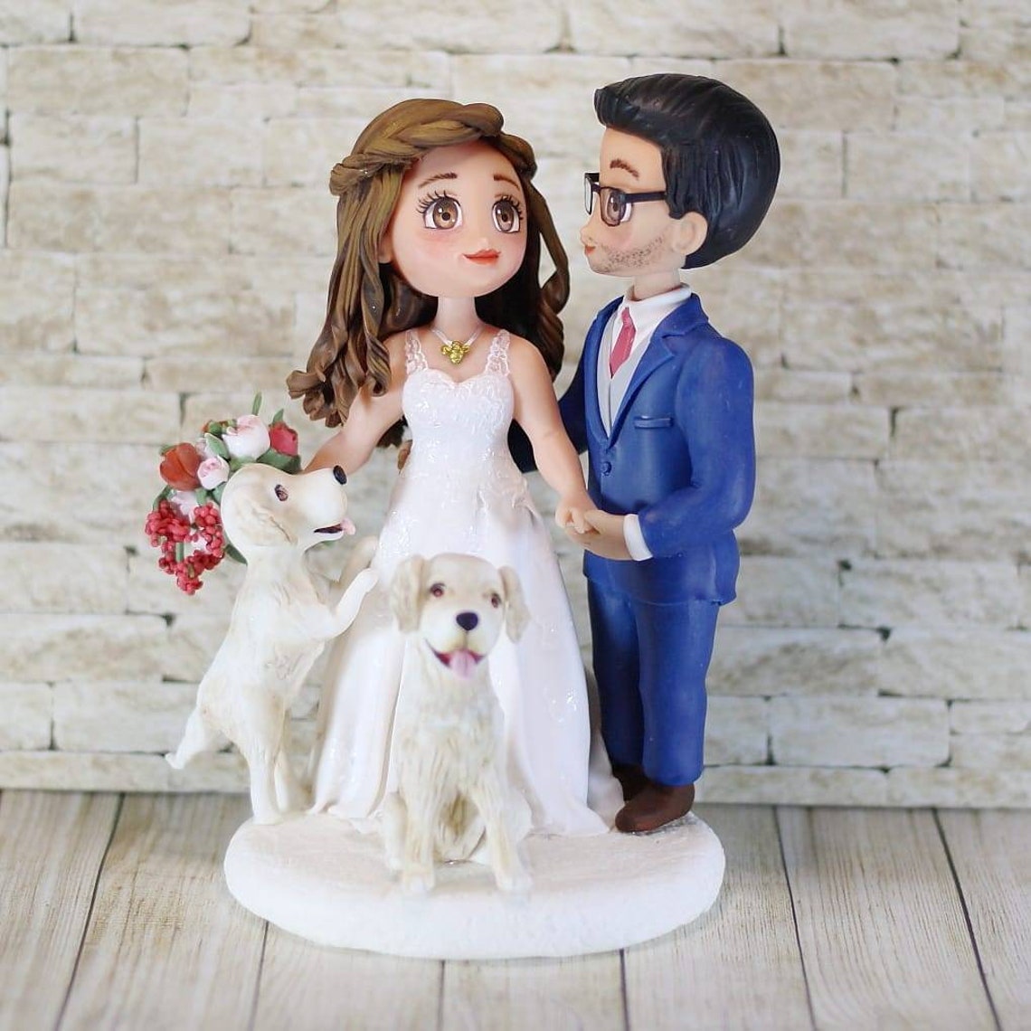 Bride and Groom Wedding Cake Topper With Dogs Wedding Cake - Etsy