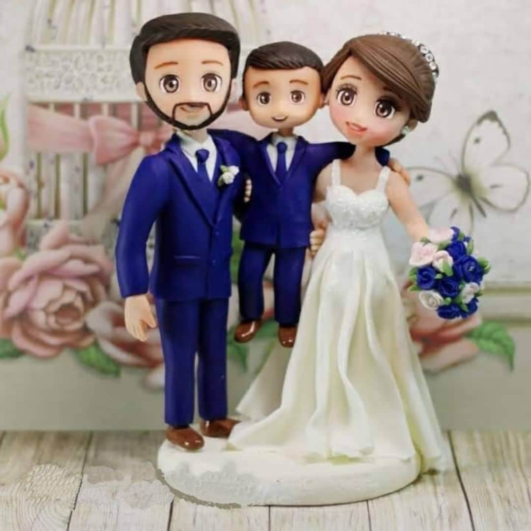 Wedding Cake Topper Bride and Groom With Boy, Wedding Cake Topper Bride ...