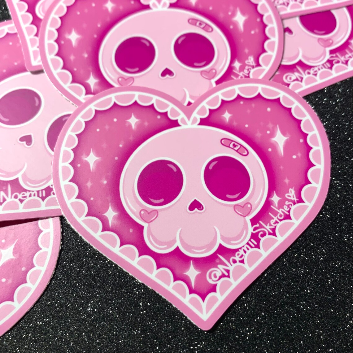 Spooky Pink Skellie Heart matte heart sticker | Etsy
