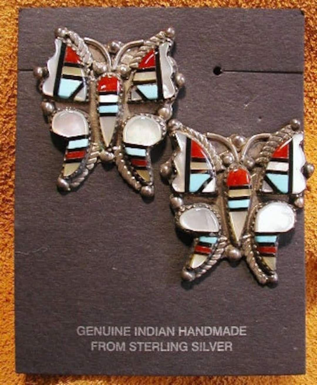 Mosaic Inlay Butterfly Post Earrings by Herbert Cellicion, Zuni - Etsy