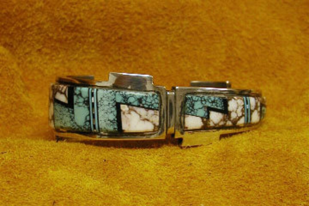 Large Mosaic Inlay Skyhorse Turquoise and Wildhorse Stone "lightning ...